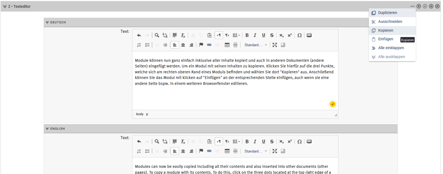 Module kopieren -Imperia-Handbuch