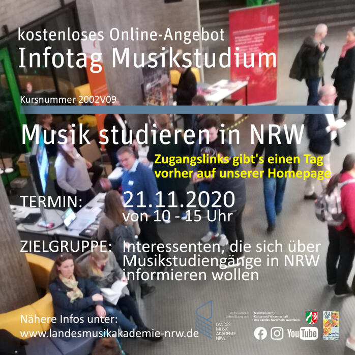 Musik studieren in NRW: Infotag Musikstudium online am 21.11.2020