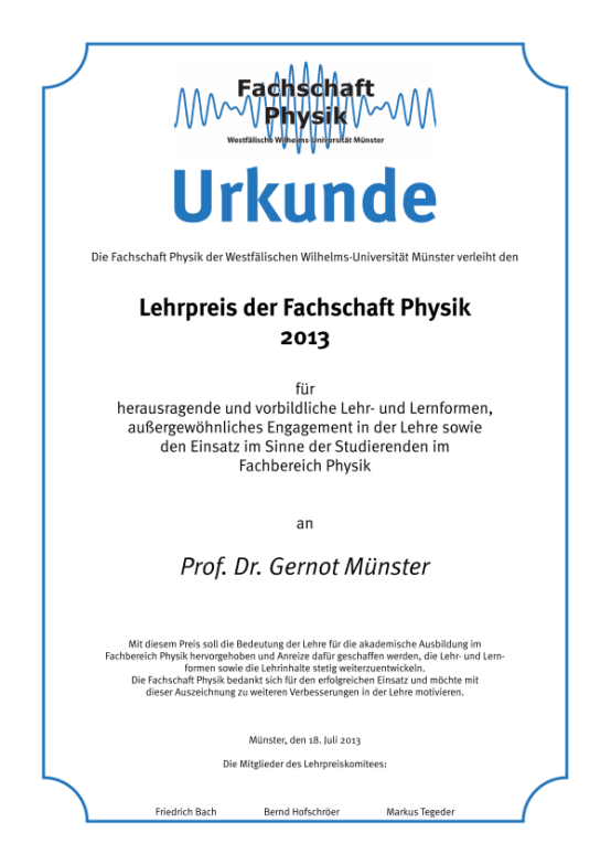 News -> Lehrpreis der Fachschaft Physik: Preisträger 2013 | News ... News -> Lehrpreis der Fachschaft Physik: Preisträger 2013 | News ...